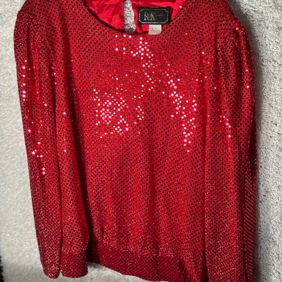 Tops | Womens Red Sequin Top Used Great Condition Size L Brand R K ...